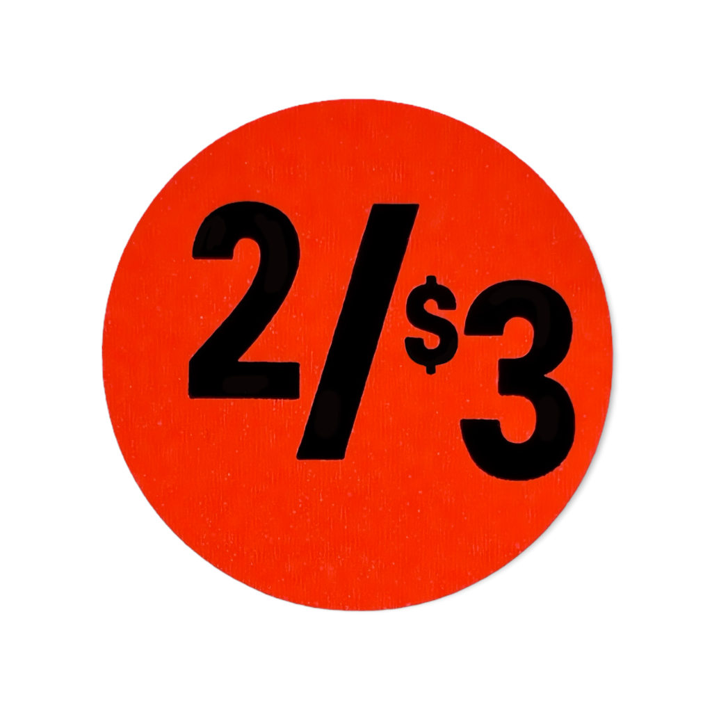 1.5" Round Bright Red 2/$3 Labels - Labels And More Inc.